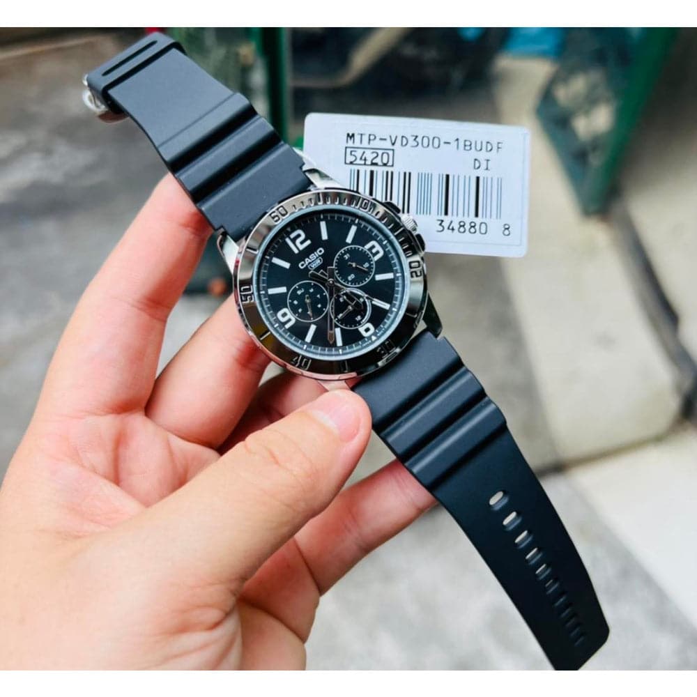 Casio Standard Chronograph Black Resin Strap Men Watch MTP-VD300-1BUDF – H2 Hub