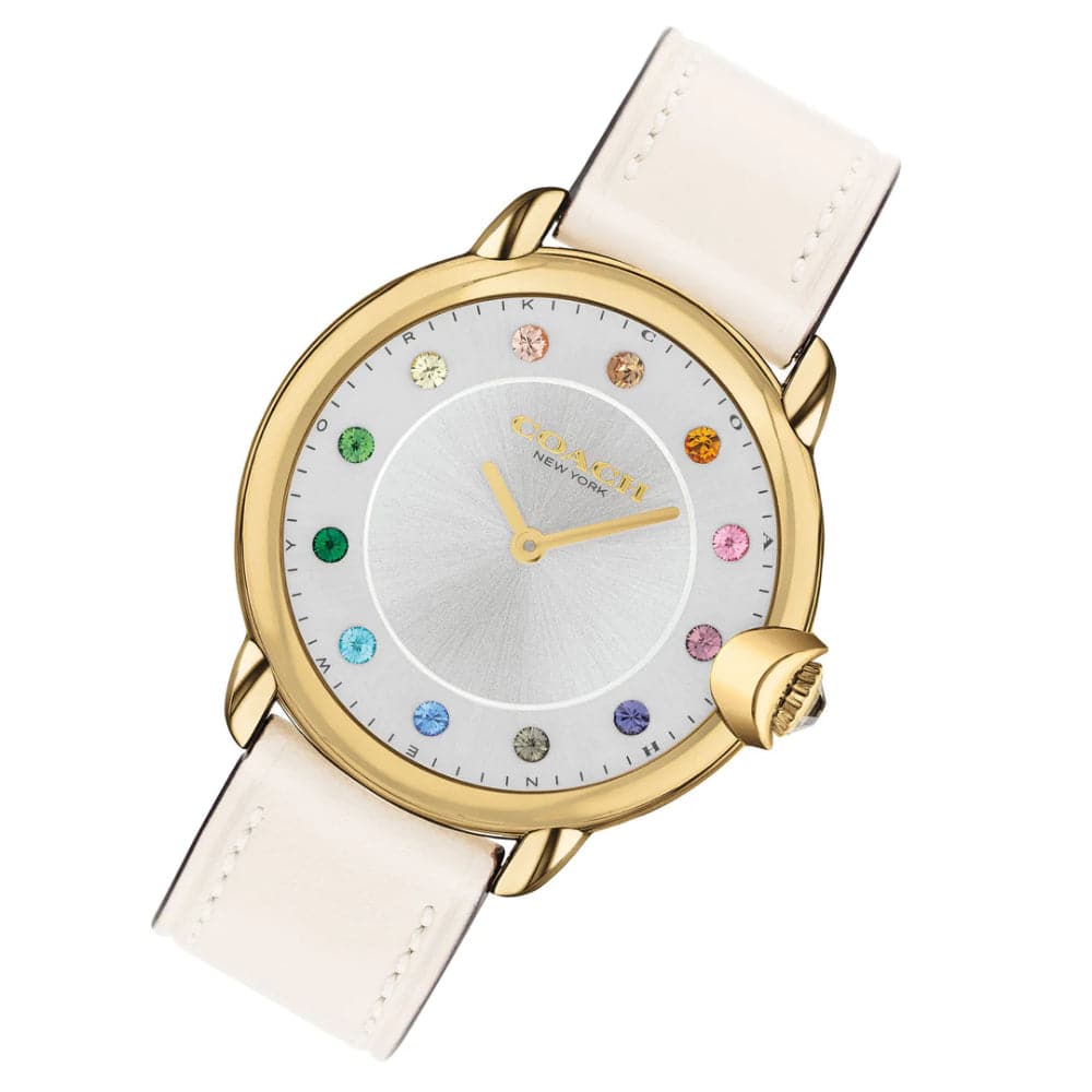 Coach New York Silver Dial White Leather Strap Women Watch 14503989 ...
