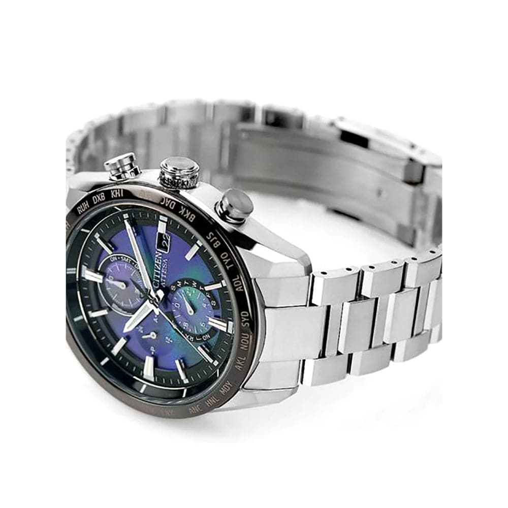 Citizen Attesa Blue Dial Silver Super Titanium Strap GMT World Timer M ...