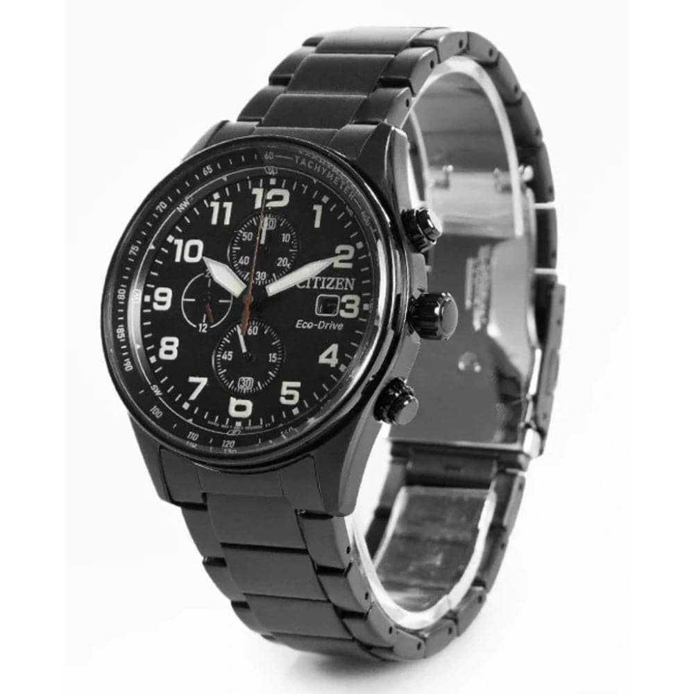 Citizen Eco-Drive Chronograph Black Stainless Steel Strap Men Watch CA ...