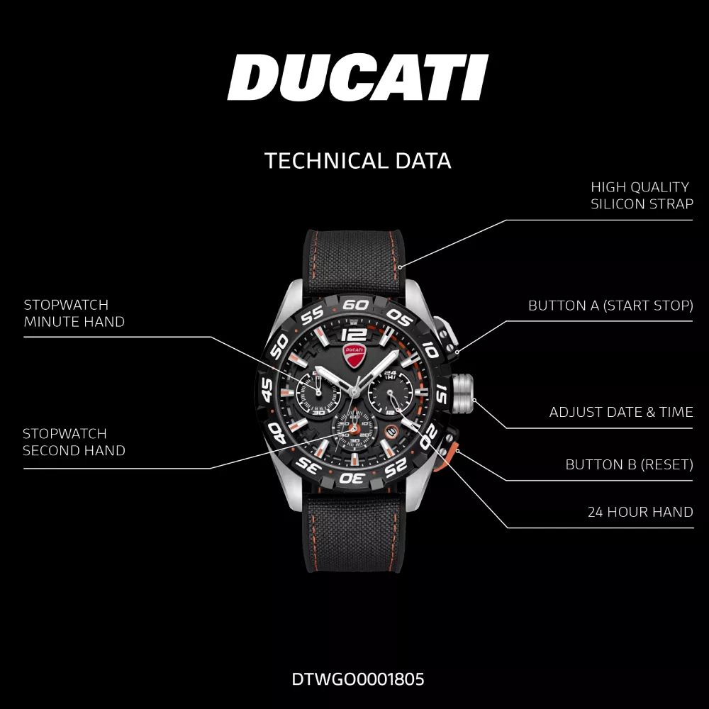 Ducati Corse Black Silicone Strap Men's Watch - Chronograph | DTWGO000 ...