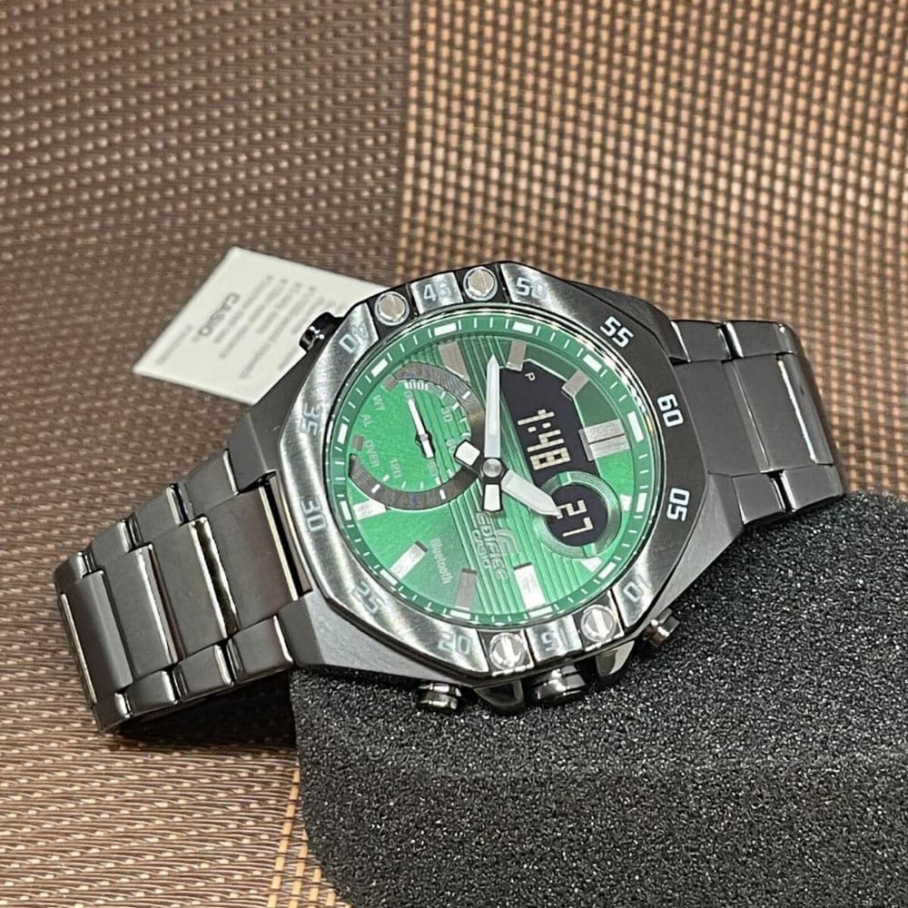 Casio Edifice Green Dial Black Stainless Steel Strap Men Watch ECB-10D ...