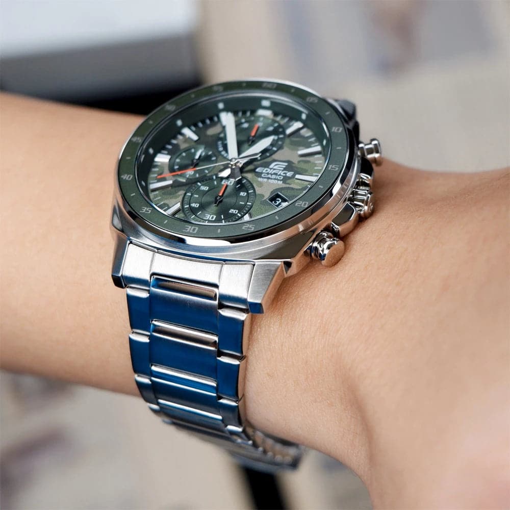 Casio Edifice Chronograph Camouflage And Silver Stainless Steel Strap ...