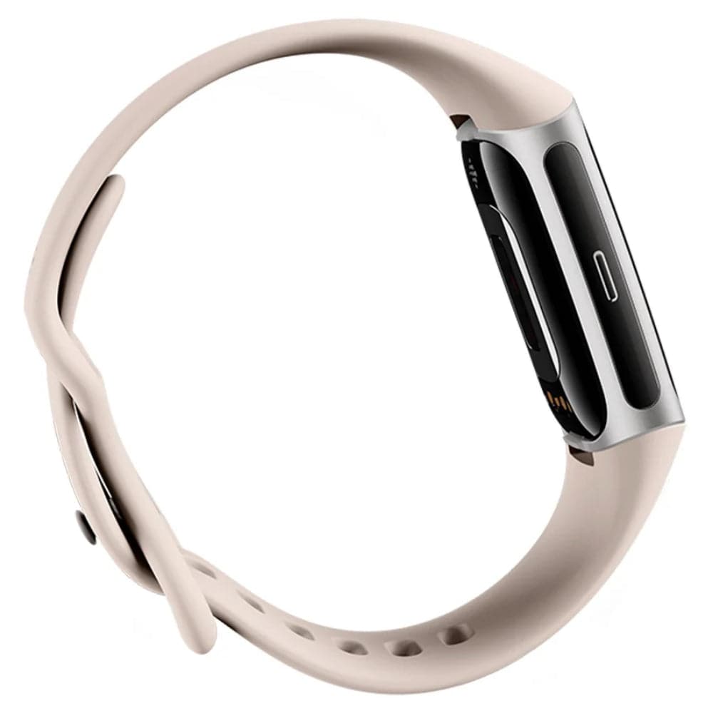 Fitbit Charge 6, Porcelain/Silver Silicone Strap Unisex Smartwatch GA0 ...