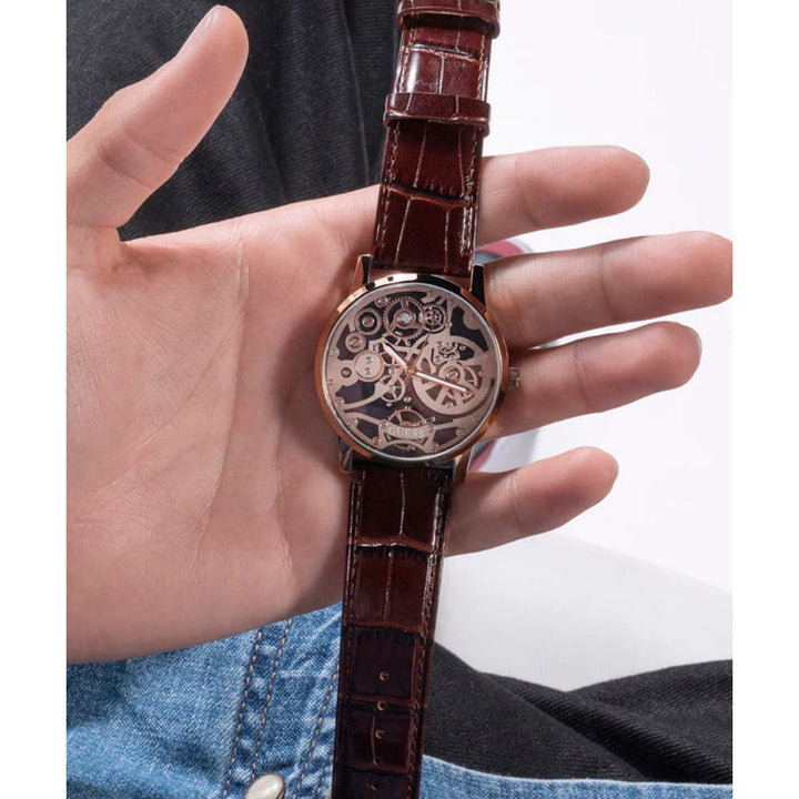Guess Skeleton Dial Brown Leather Strap Men Watch GW0570G2 – H2 Hub