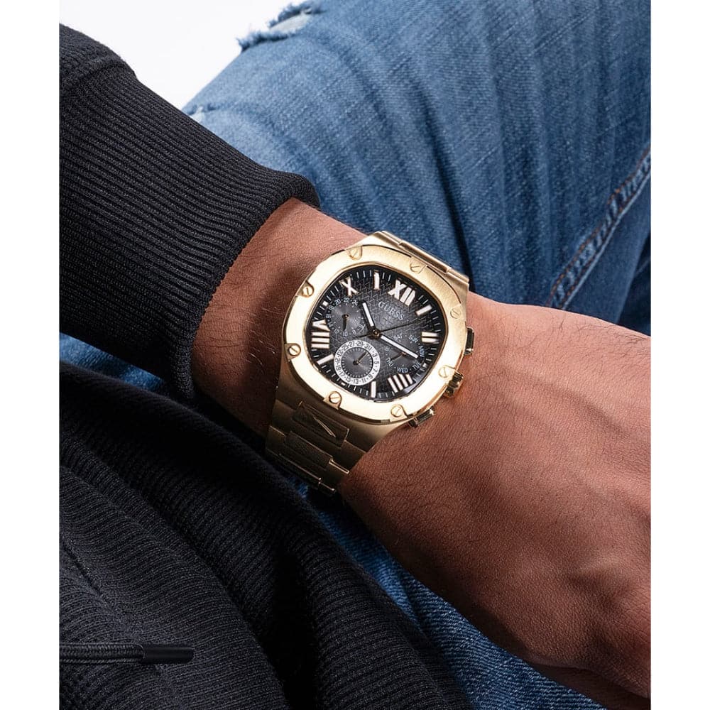 Guess Chronograph Black Dial Gold Stainless Steel Strap Men Watch GW05 ...