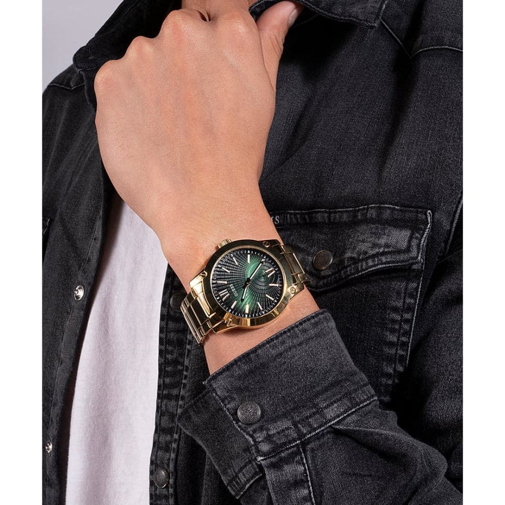 Guess Analog Green Dial Gold Stainless Steel Strap Men Watch GW0574G2 ...