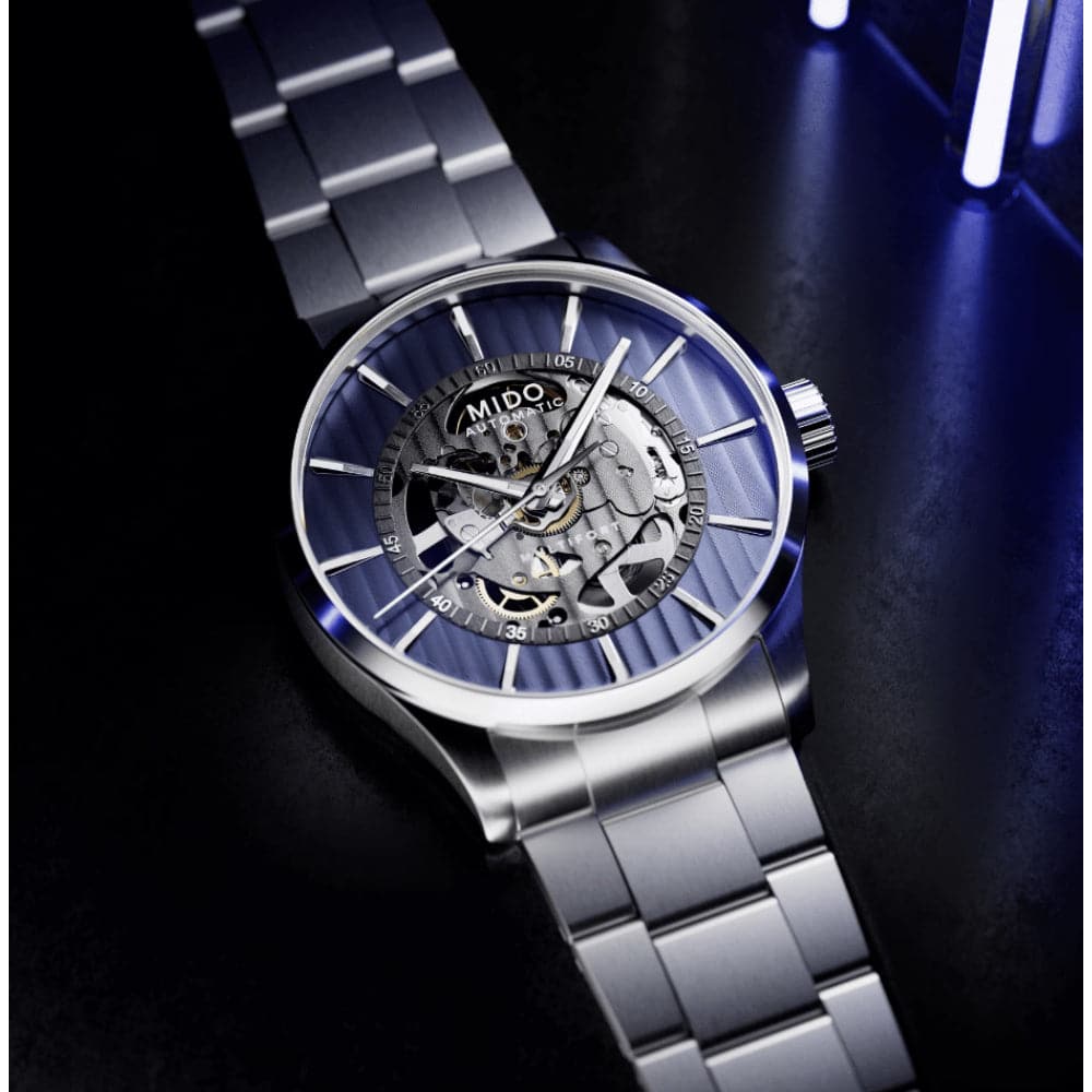 Mido Multifort Skeleton Dial Silver Stainless Steel Strap Men Watch M0 ...