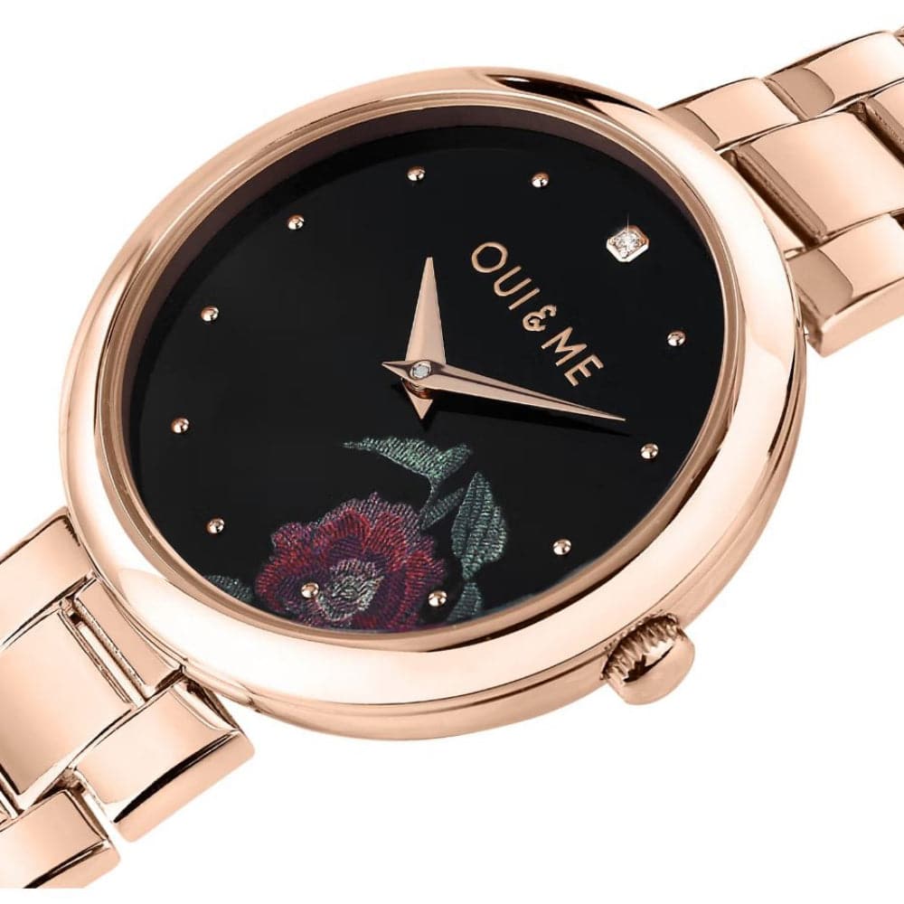 Oui & Me Black Dial Rose Gold Stainless Steel Strap Women Watch ME0103 ...