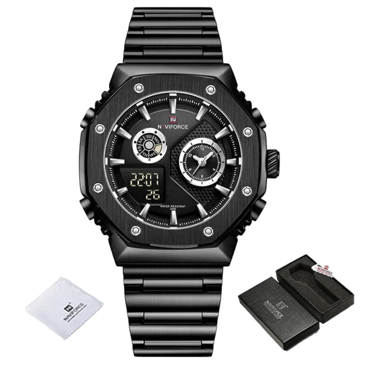 Naviforce Black Dial & Stainless Steel Strap Men Watch NF9216S B/B – H2 Hub