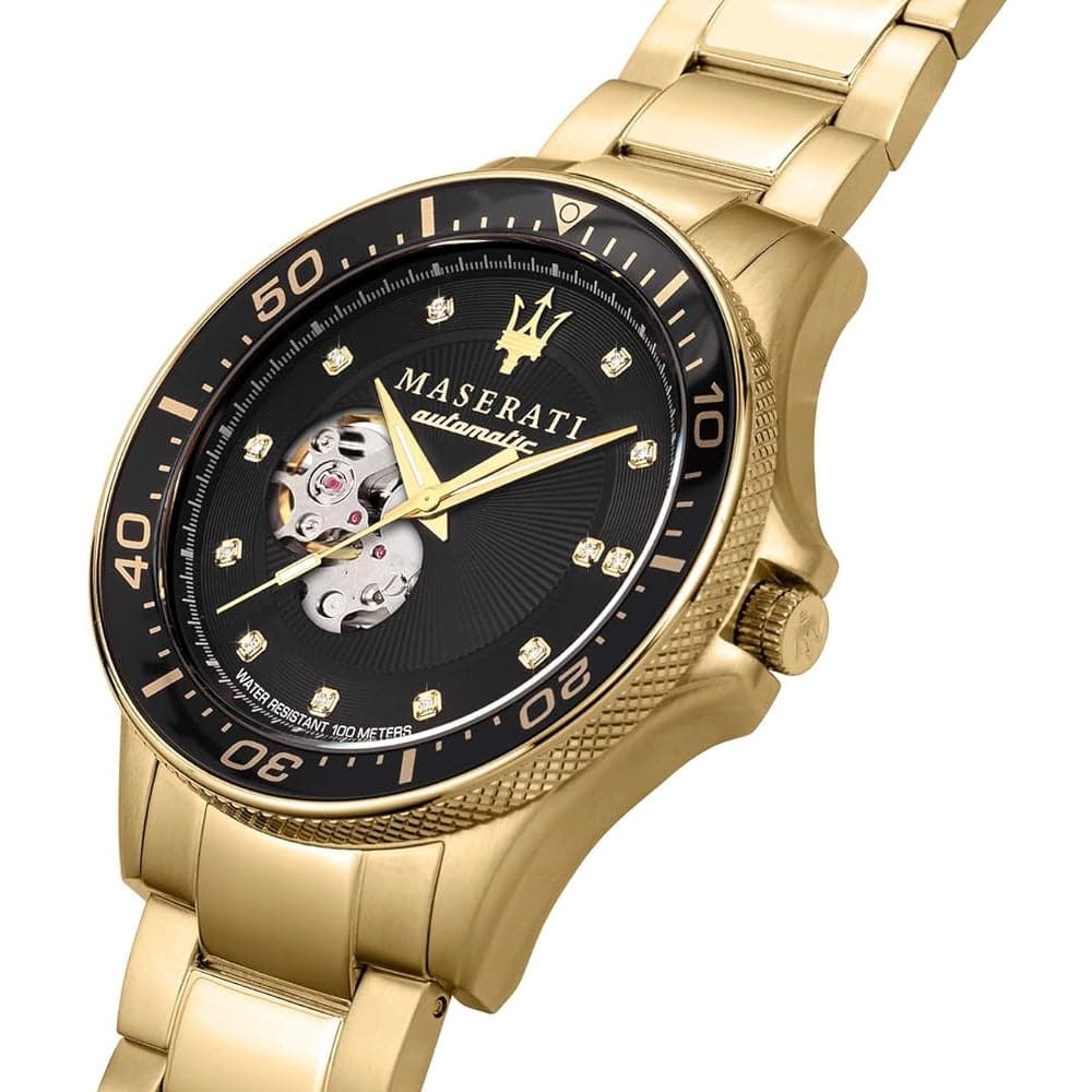 Maserati Automatic Black Dial Gold Stainless Steel Strap Men Watch R88 ...
