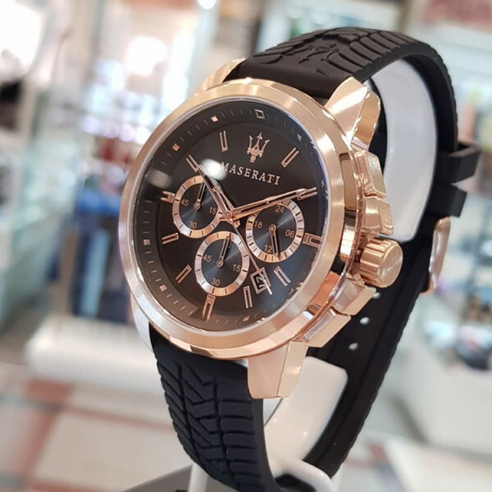 Maserati Successo Black Dial And Rubber Strap Men Watch R8871621012 ...