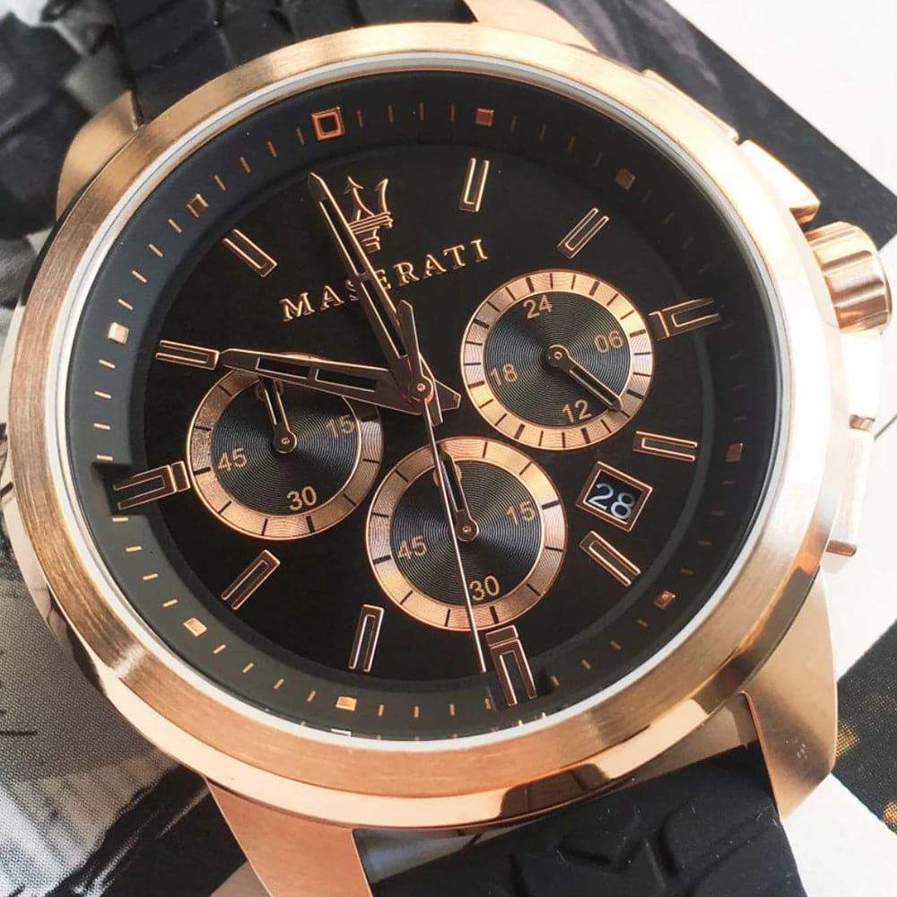 Maserati Successo Black Dial And Rubber Strap Men Watch R8871621012 ...