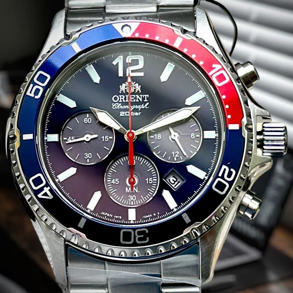 Orient Mako Chronograph Silver Stainless Steel Strap Men Watch RA-TX02 ...