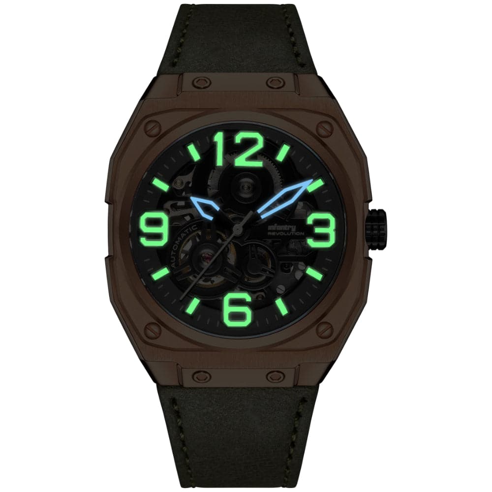 Infantry Revolution The Skyster Olive Leather Strap Men Watch REVO-MOD ...