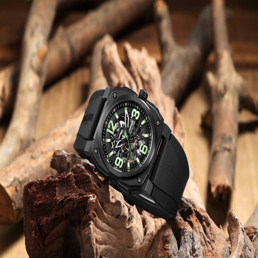 Infantry Revolution The Skeleton Black Silicone Strap Men Watch REVO-S ...