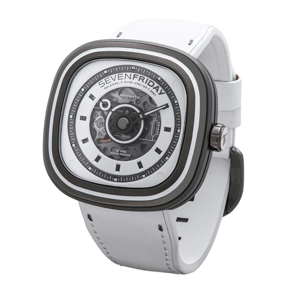 Sevenfriday Automatic Skeleton Dial White Leather Strap Men Watch SF-T ...