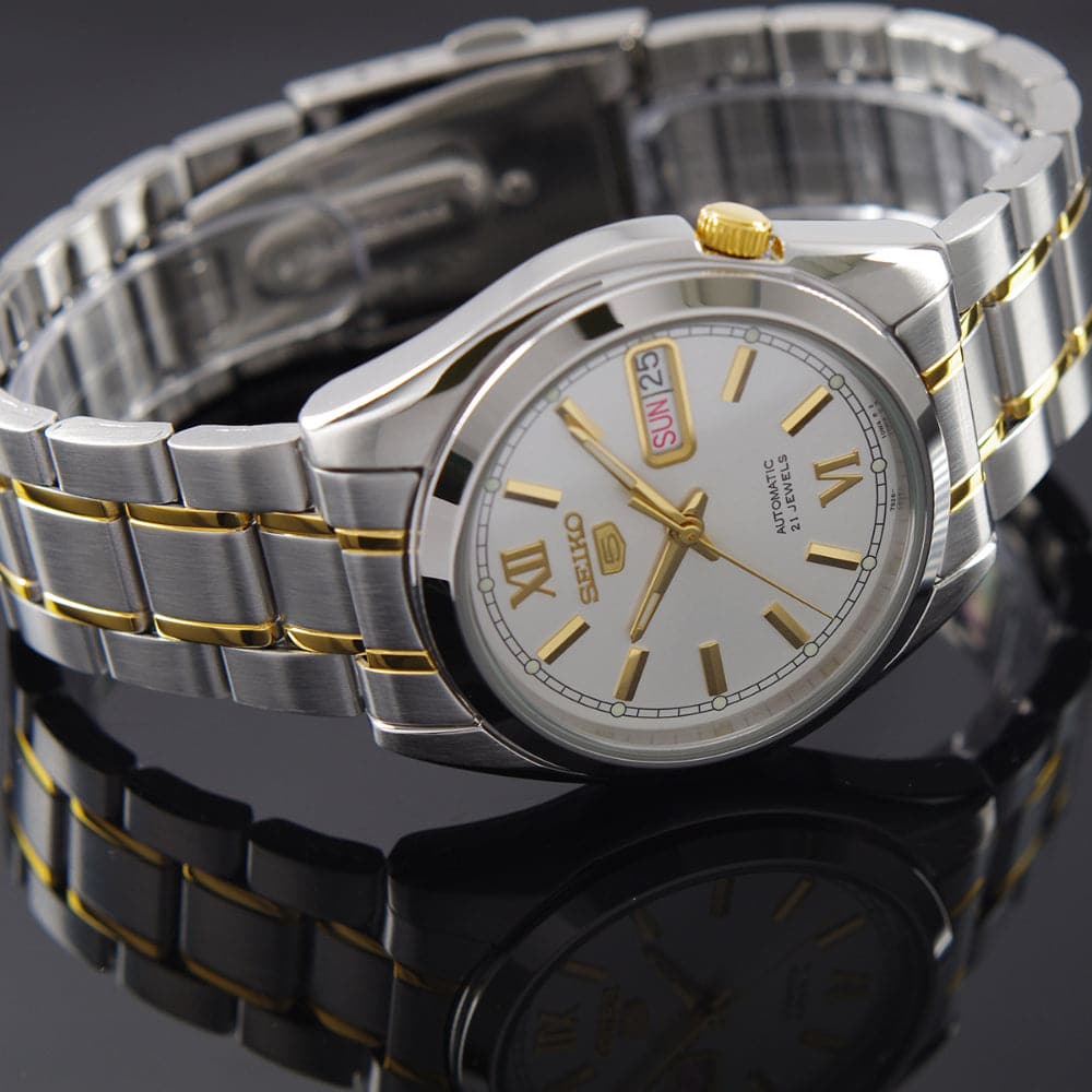 Seiko 5 White Dial Two-Tone Stainless Steel Strap Men Watch SNKL57K1P ...