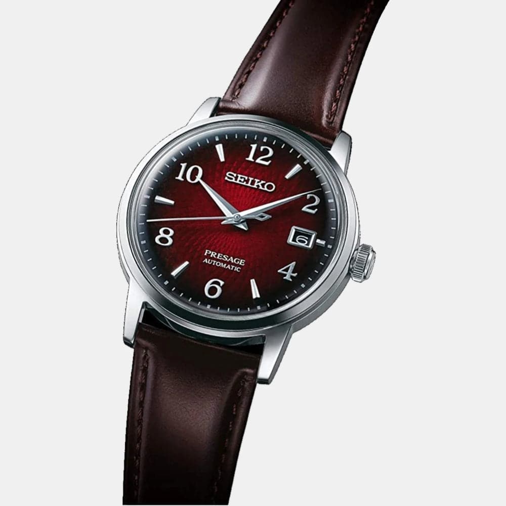 Seiko Presage Red Dial Leather Strap Men Watch SRPE41J1P – H2 Hub