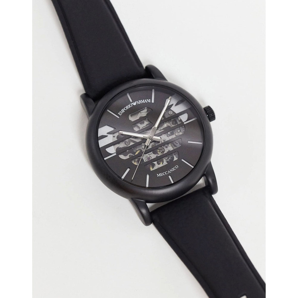EMPORIO ARMANI AUTOMATIC THREE-HAND BLACK LEATHER MEN'S WATCH AR60032 ...