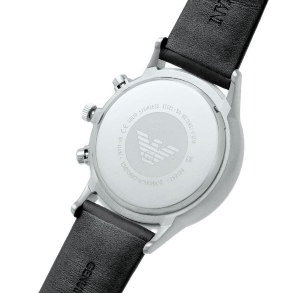 Emporio Armani AR11431 Chronograph Black Leather Men's Watch – H2 Hub