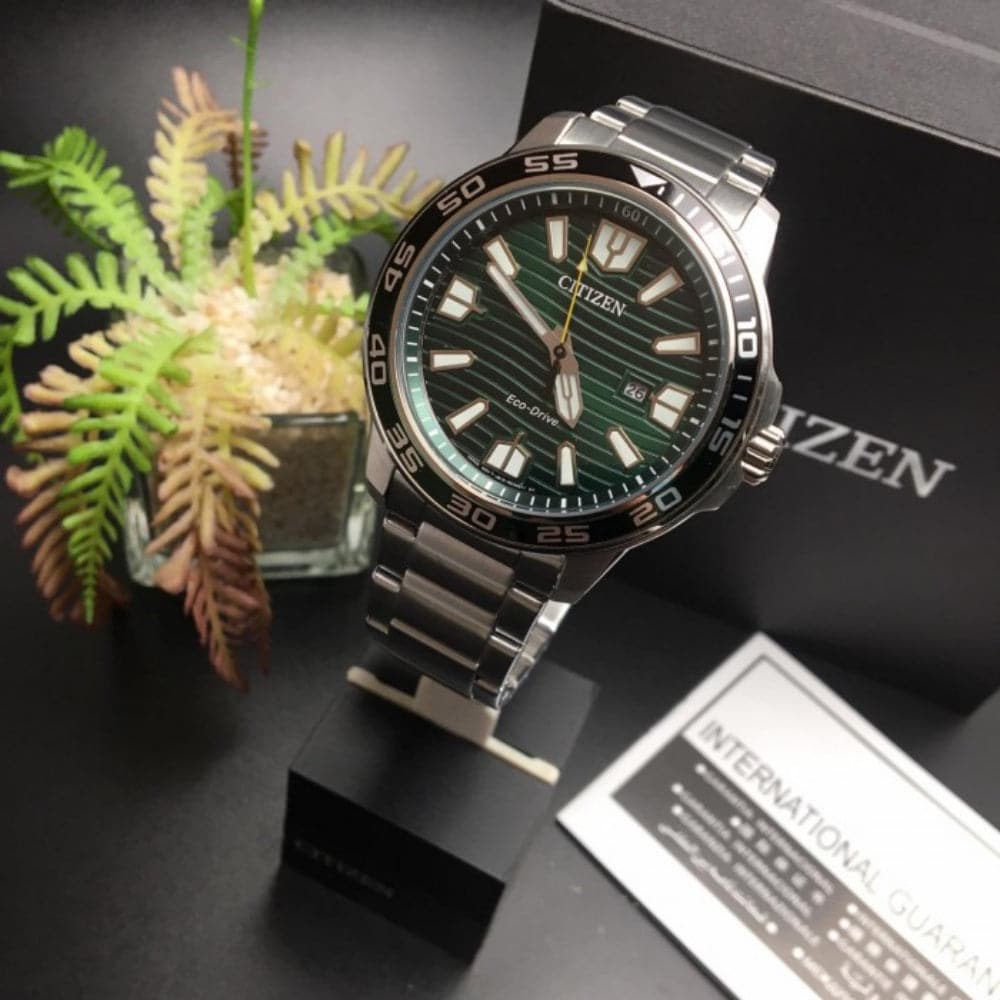 CITIZEN ECO-DRIVE AW1526-89X GREEN DIAL STAINLESS STEEL MEN'S WATCH ...