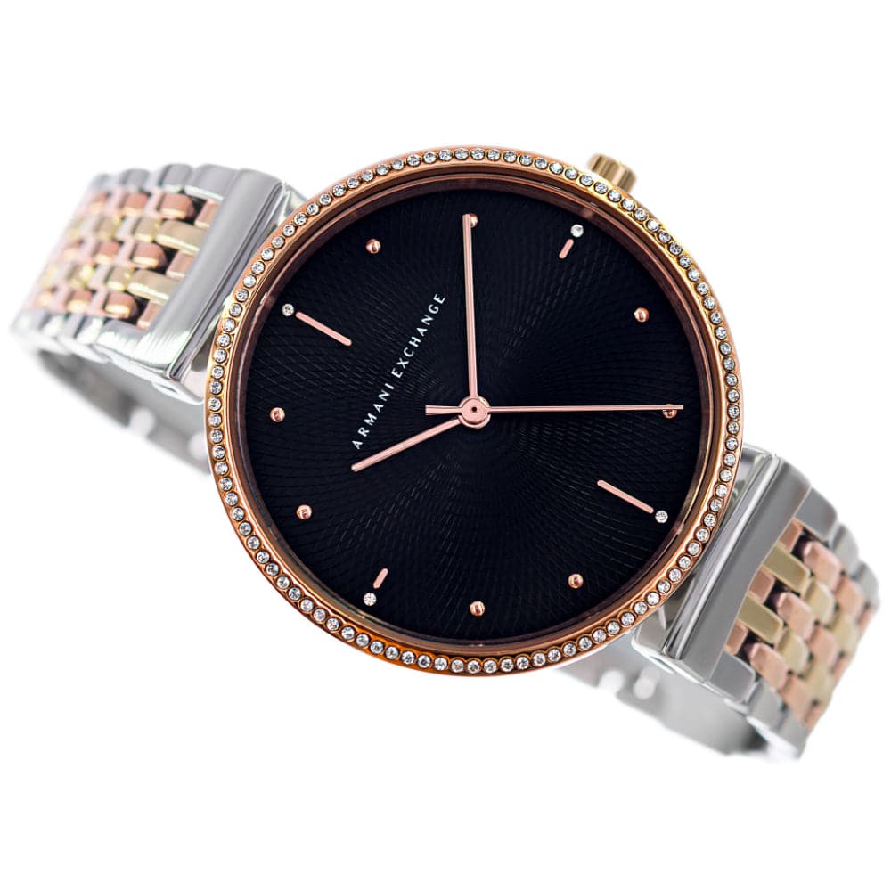 ARMANI EXCHANGE THREE-HAND TRI-TONE STAINLESS STEEL WOMEN WATCH – H2 Hub