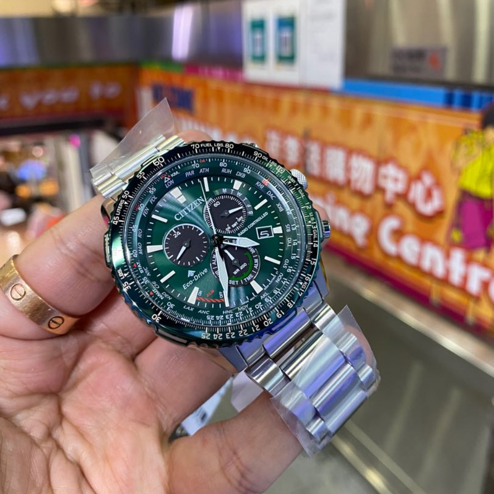 Citizen Eco-Drive CB5004-59W Men Watch Green Dial Chronograph 45mm – H2 Hub