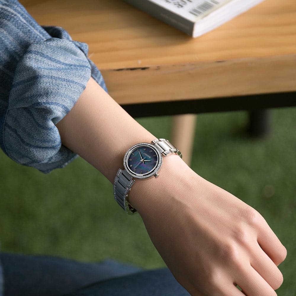 Citizen Eco-Drive Blue Dial Silver Stainless Steel Women Watch EM0840 ...