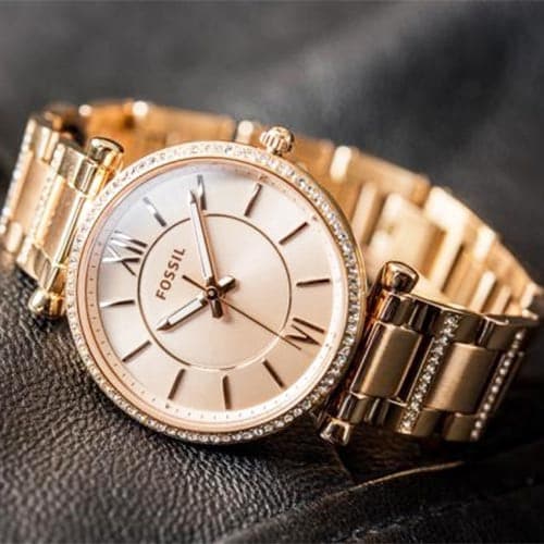 FOSSIL ES4301 Carlie Three-Hand Rose-Gold-Tone Stainless Steel Watch ...