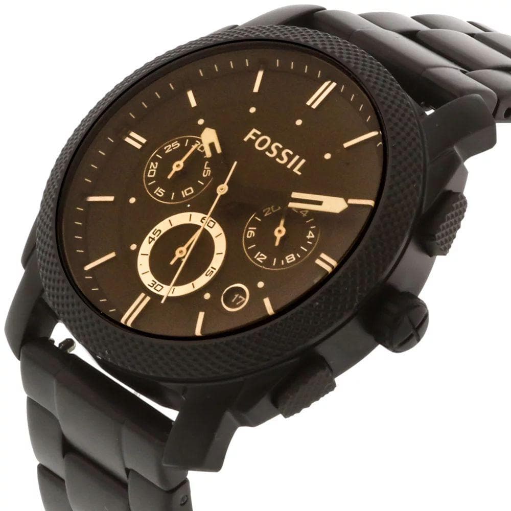 FOSSIL MACHINE MID-SIZE CHRONOGRAPH BLACK STAINLESS STEEL FS4682IE MEN ...