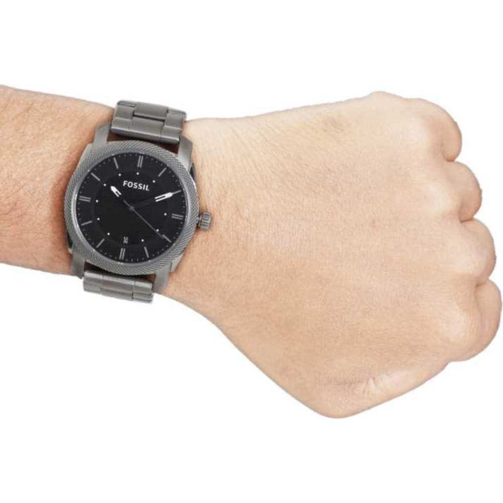 FOSSIL FS4774 MACHINE SMOKE ROUND BLACK DIAL ION-PLATED STAINLESS STEE ...