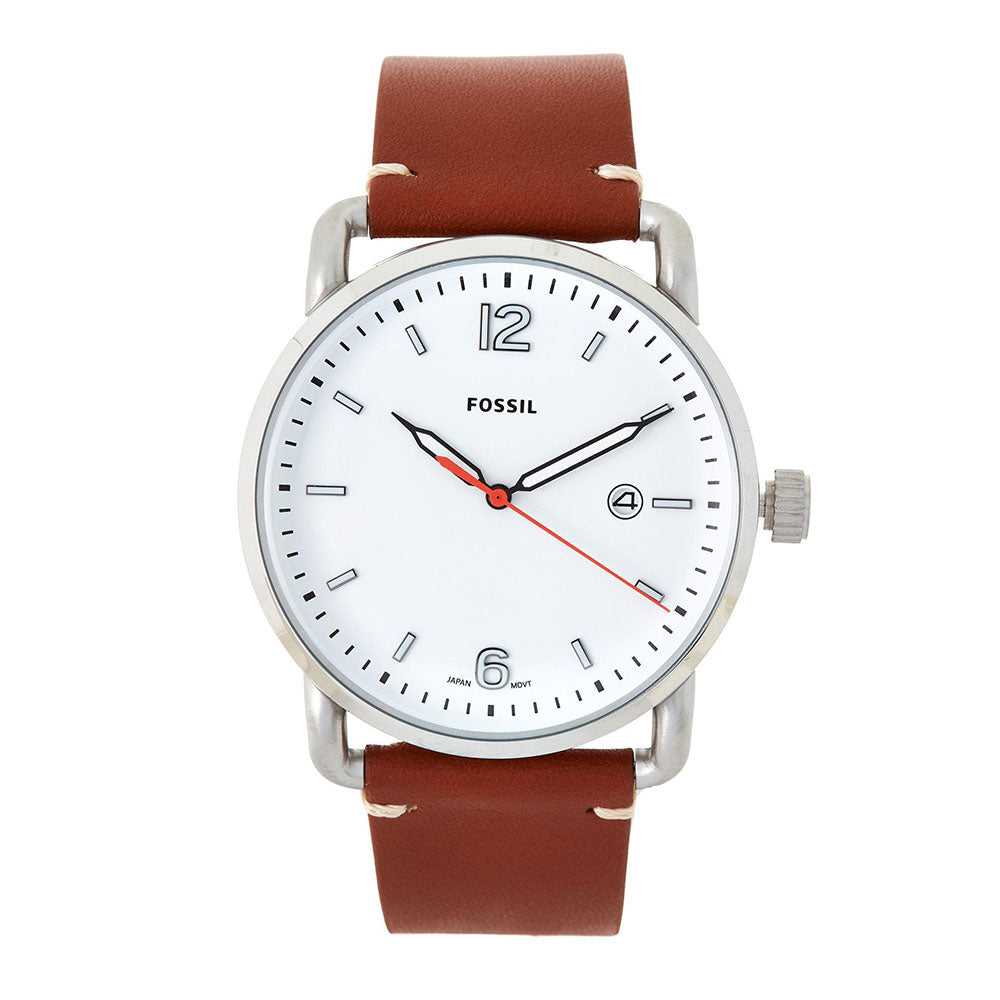 FOSSIL THE COMMUTER ANALOG QUARTZ SILVER STAINLESS STEEL FS5395 BROWN ...