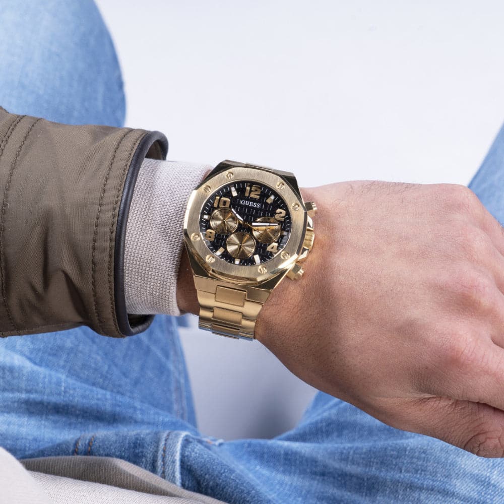Guess Chronograph Black Dial Gold Stainless Steel Strap Men Watch GW04 ...