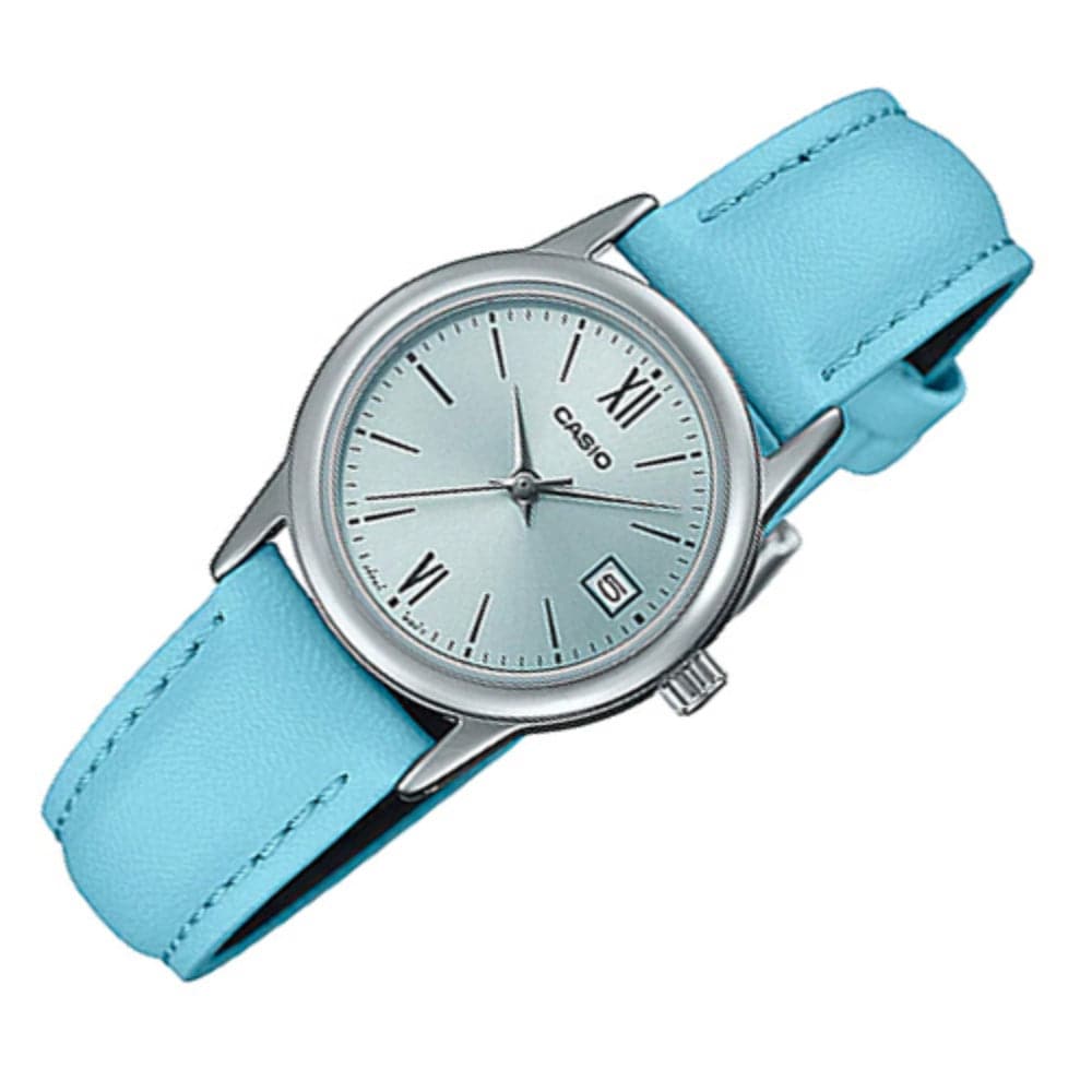 Casio General Silver Dial Light Blue Leather Strap Women Watch LTP-V00 ...
