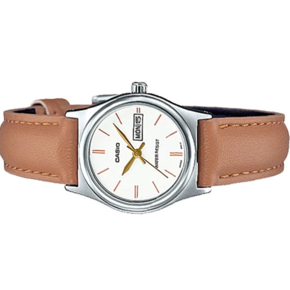 Casio General White Dial And Brown Leather Strap Unisex Watch LTP-V006 ...