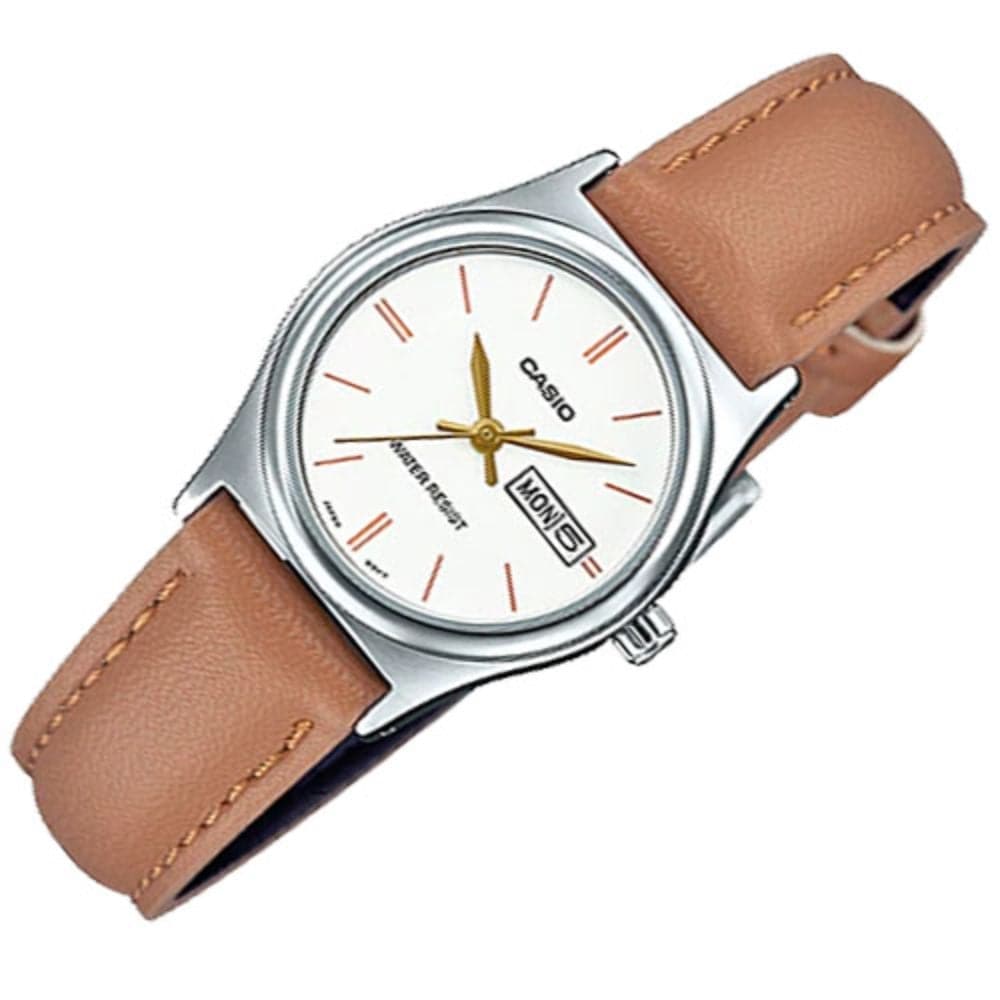 Casio General White Dial And Brown Leather Strap Unisex Watch LTP-V006 ...