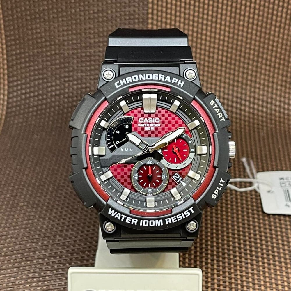 Casio General Chronograph Red Dial Black Resin Strap Men Watch MCW-200 ...