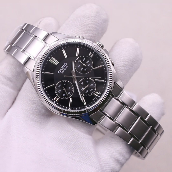 Casio General Black Dial With Silver Stainless Steel Men Watch MTP-137 ...