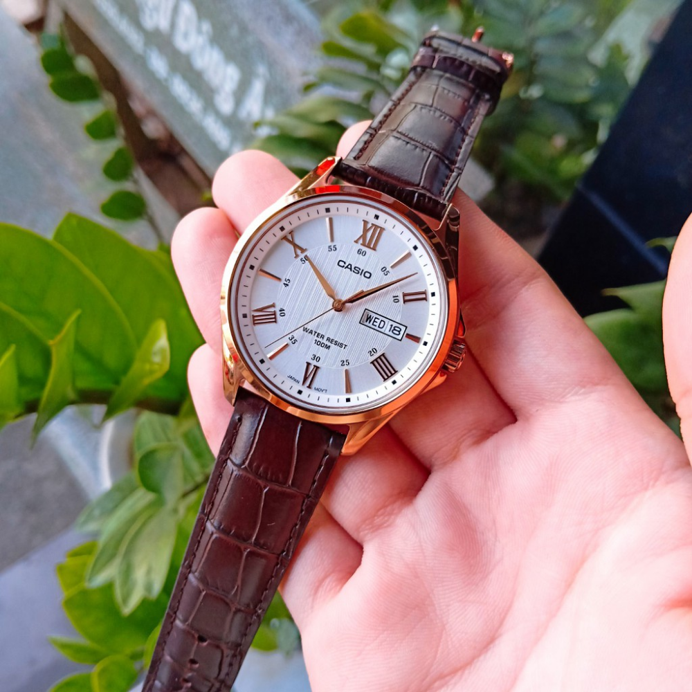 Casio General White Dial With Brown Leather Strap Men Watch MTP-1384L ...
