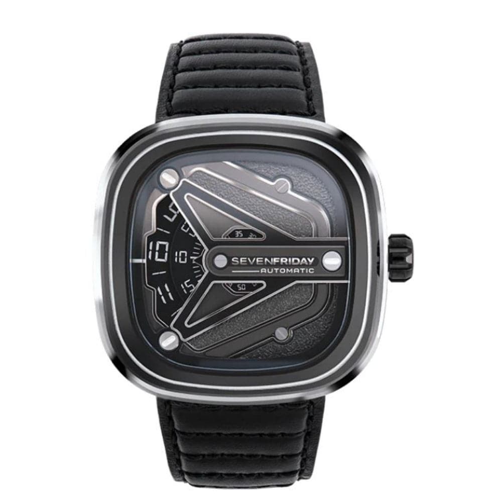 Sevenfriday Chrome Black Dial And Calf Skin Leather Strap Men Watch SF ...