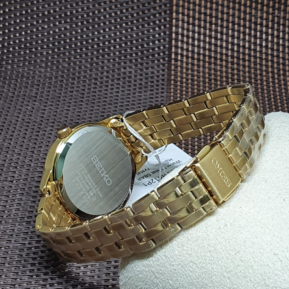 Seiko White Dial With Gold Stainless Steel Strap Women Watch SUR412P1 ...