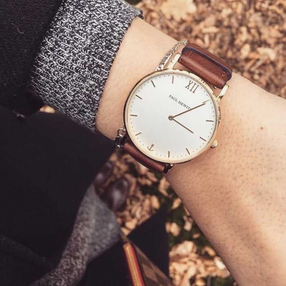 Paul Hewitt Watch White Sand IP Rose Gold Leather Watch